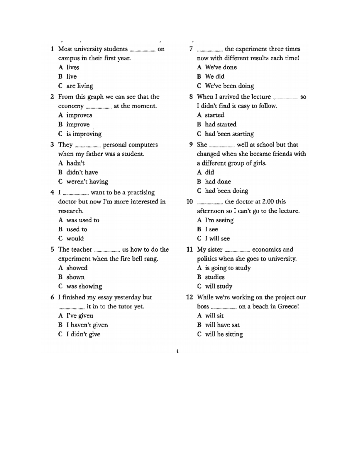 Grammar entry test - english - Studocu