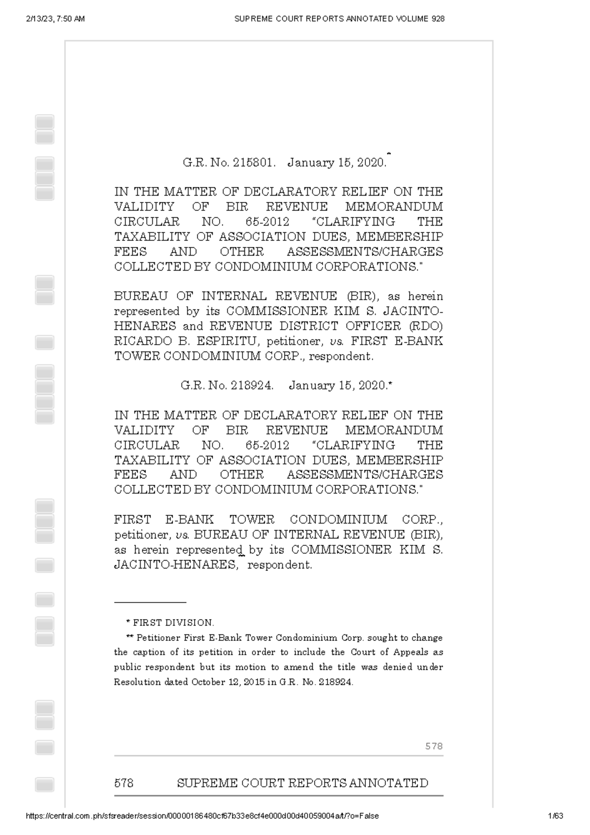 In the Matter of Declaratory Relief on the Validity of BIR RMC No. 65 ...