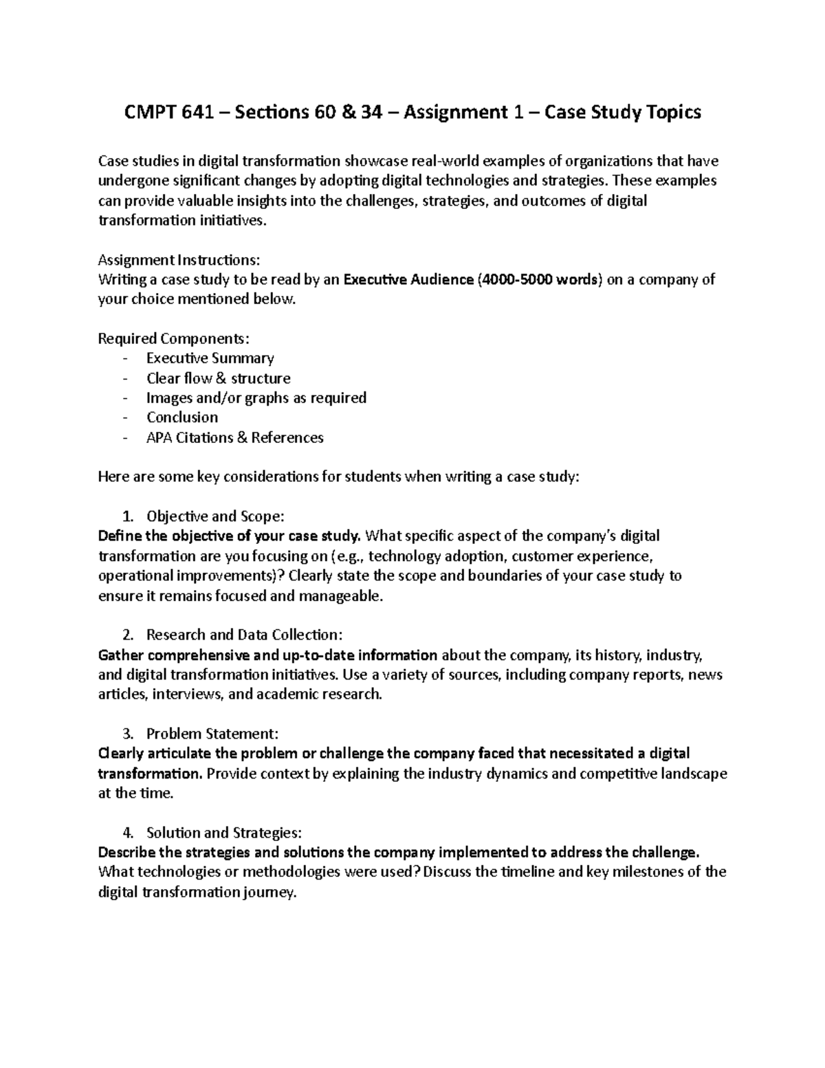 DT Case Studies - Assignment 1 - CMPT 641 – Sec-ons 60 & 34 – Assignment 1 – Case Study Topics ...