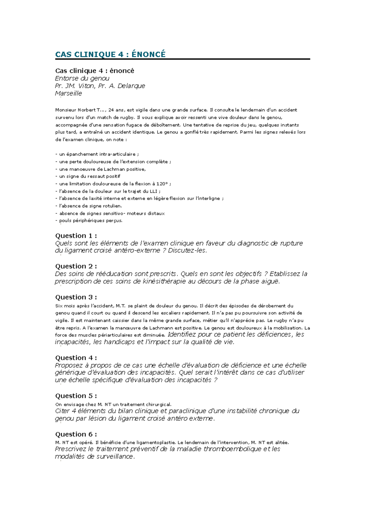 Cofemer cas rhumato - CAS CLINIQUE 4 : ÉNONCÉ Cas clinique 4 : énoncé ...