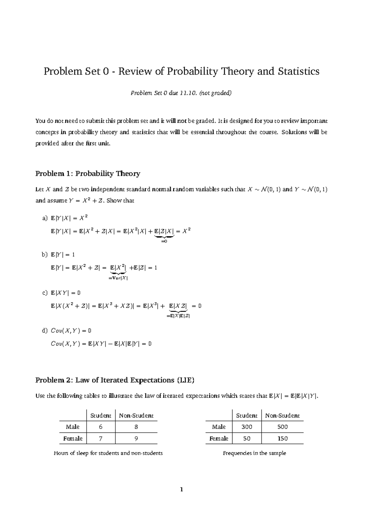 Exercises 0 probability solutions - Problem Set 0 - Review of Probability Theory and Statistics ...