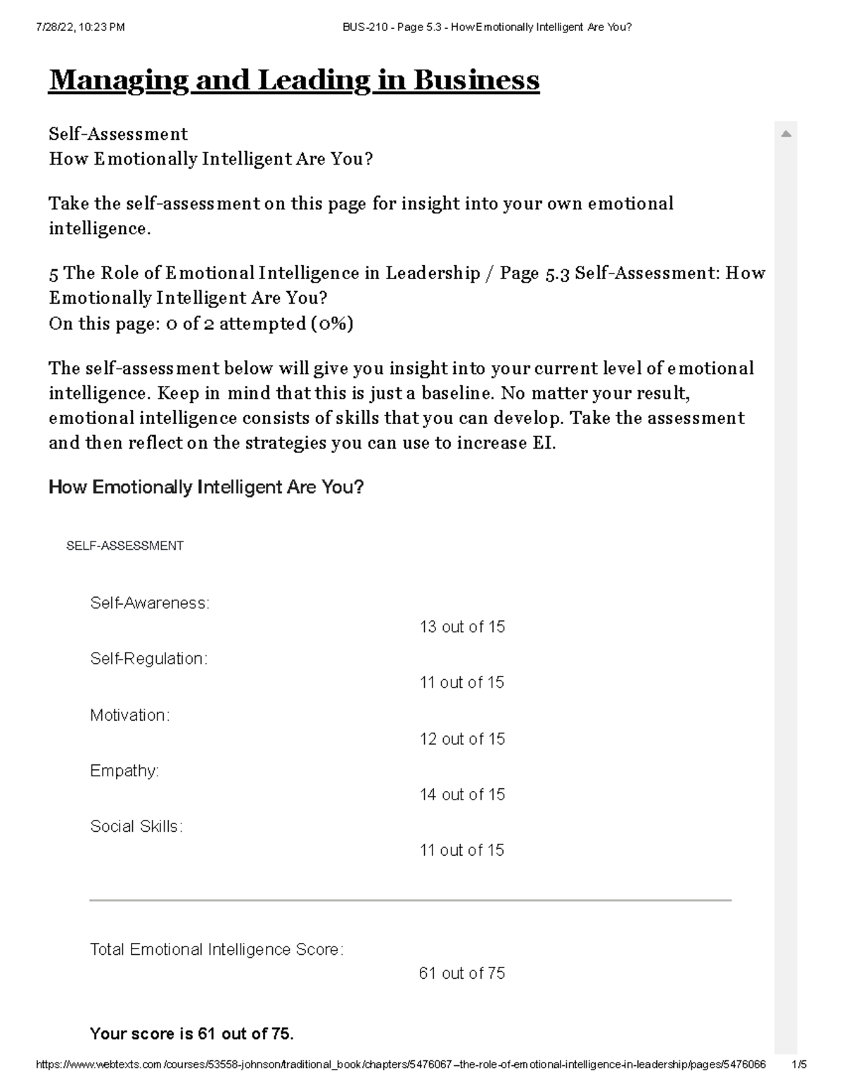 Personality test 2 - Managing and Leading in Business Self-Assessment ...
