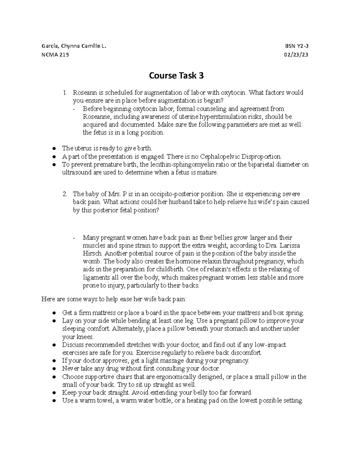 CT3 - COURSE TASK - Garcia, Chynna Camille L. BSN Y2- NCMA 219 02/23 ...