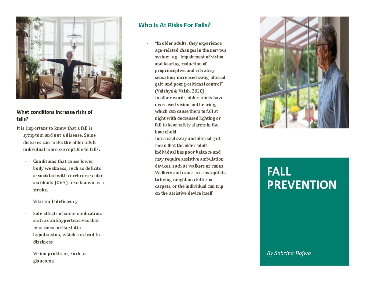 Fall Prevention Pamphlet - What conditions increase risks of falls? It ...