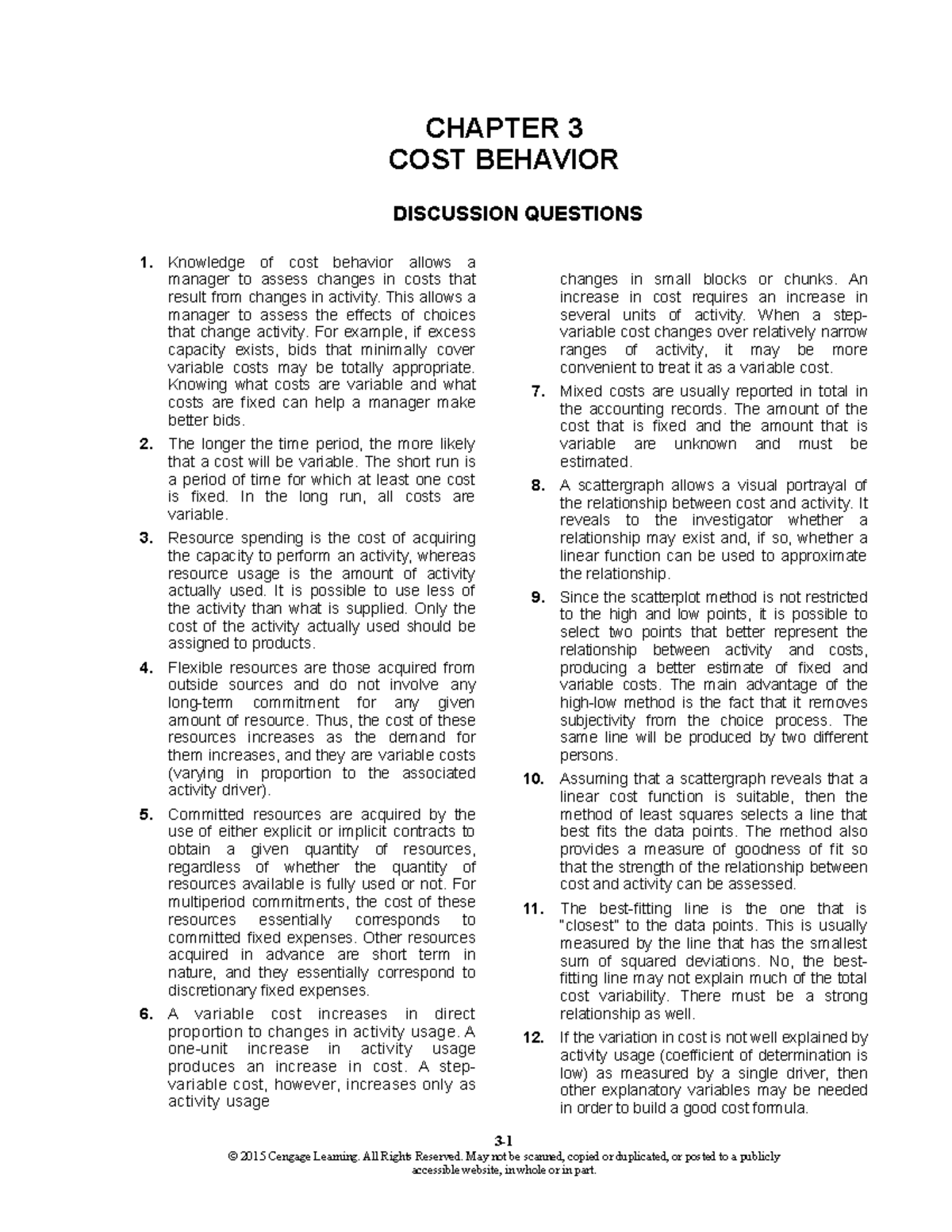 Managerial Accounting (AC505) - CHAPTER 3 COST BEHAVIOR DISCUSSION ...