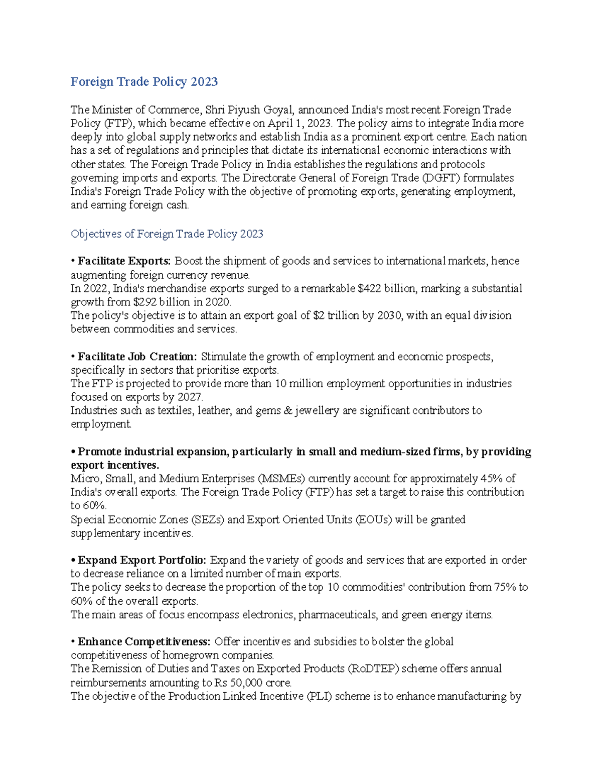 Foreign Trade Policy 2023 - Foreign Trade Policy 2023 The Minister of ...