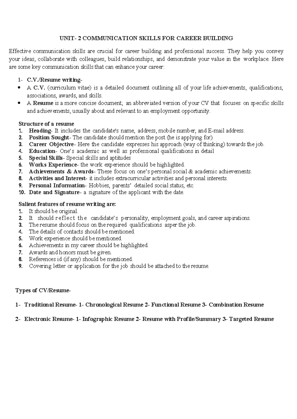 UNIT-2 Communication Skills for Career Building - UNIT- 2 COMMUNICATION ...