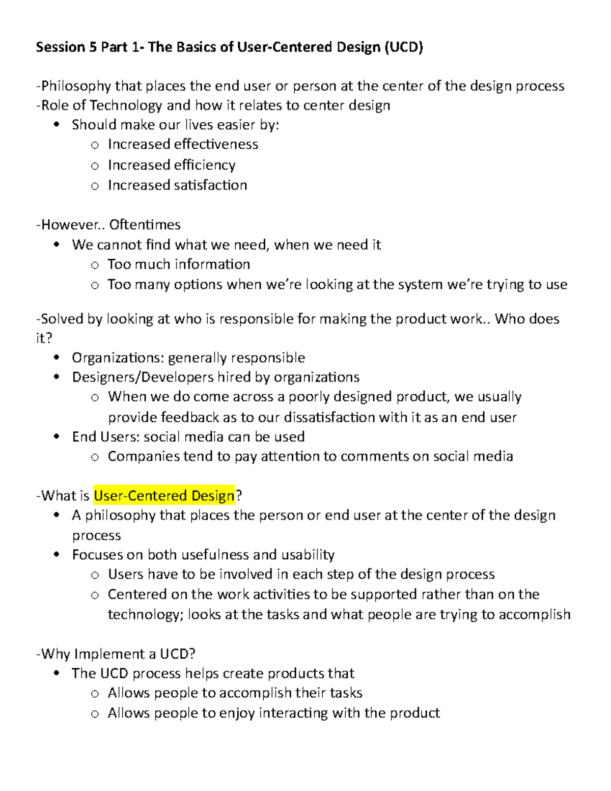PSY 327- Session 5 Notes - Session 5 Part The Basics of Design (UCD ...