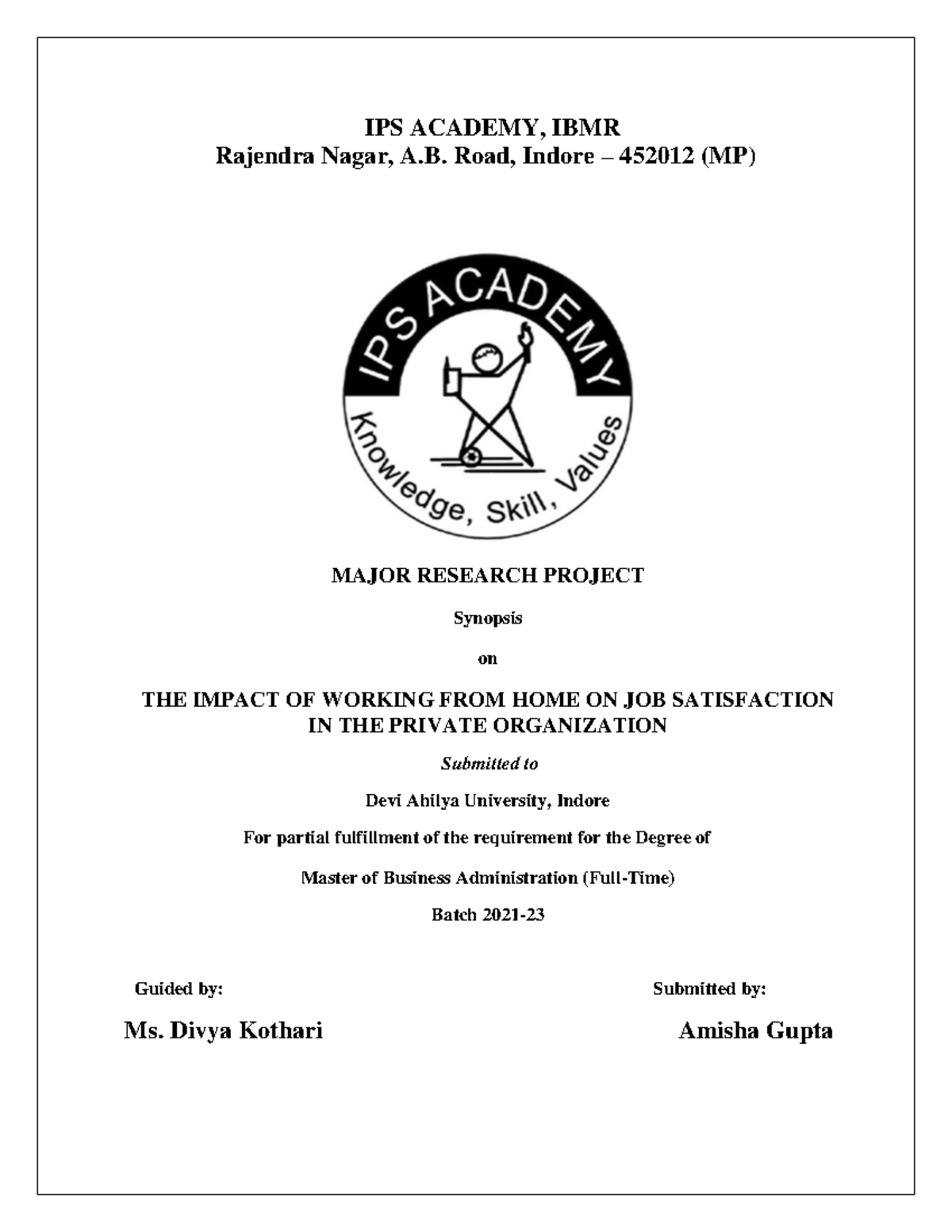 Amisha Gupta Final mrp - Hh its good - IPS ACADEMY, IBMR Rajendra Nagar ...