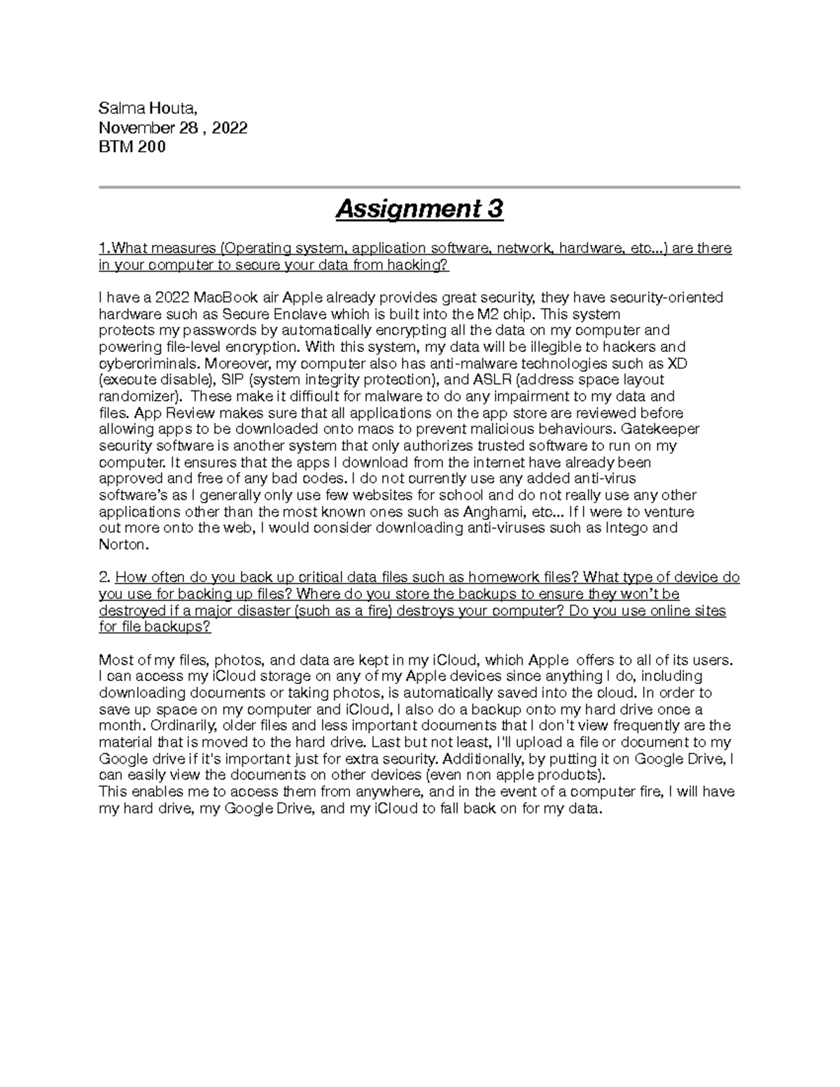 Assignment 3 - Salma Houta, November 28 , 2022 BTM 200 Assignment 3 1 measures (Operating system ...