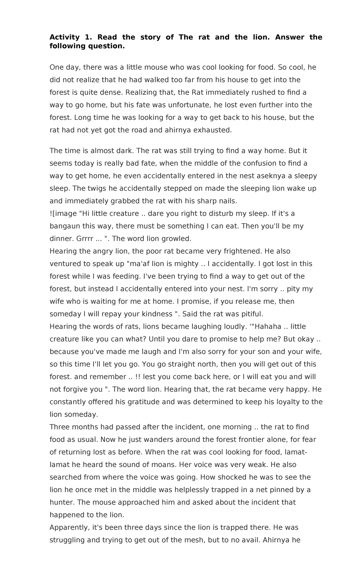 Elements OF THE Story Handout - Activity 1. Read the story of The rat ...