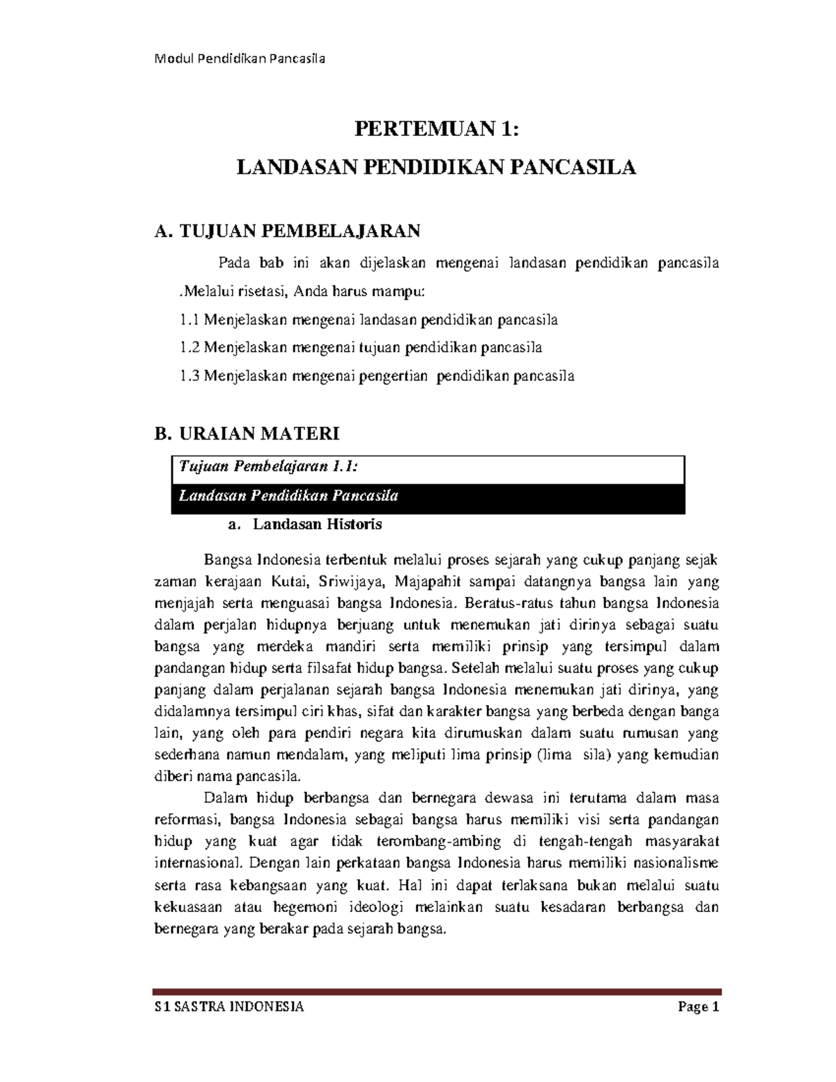 Pertemuan 1 - Pendidikan Pancasila - PERTEMUAN 1: LANDASAN PENDIDIKAN ...
