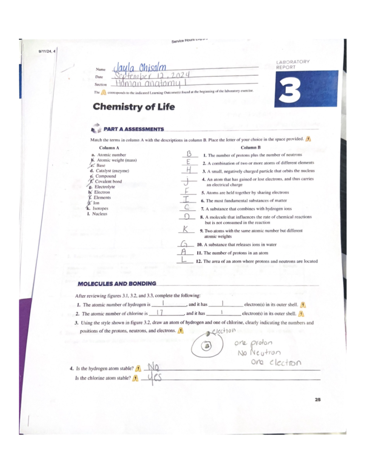 Laboratory - lab report answers - Service Hours 4 LABORATORY Name Jayla ...