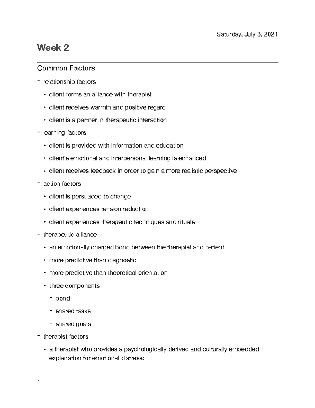 637 week 2 - lecture notes - Week 2 Common Factors - relationship ...