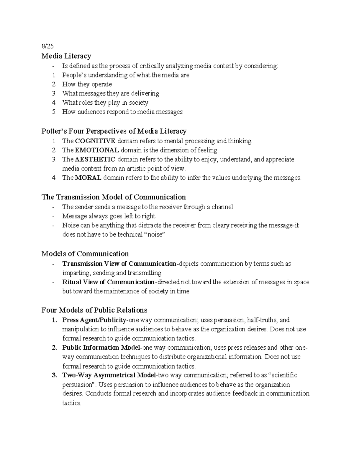 Journalism notes - 8/ Media Literacy Is defined as the process of ...