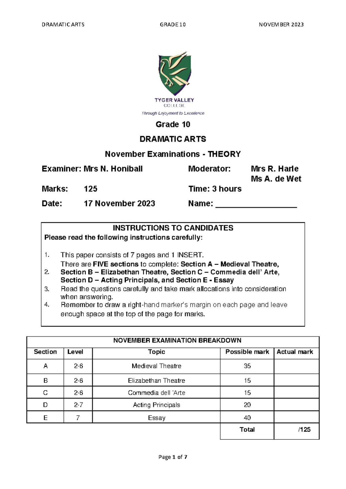 GR10 IEB Drama November Examination - Grade 10 DRAMATIC ARTS November ...