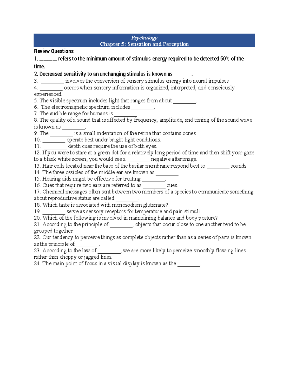 Chapter 5 Worksheet - Assignments and quizzes - Psychology Chapter 5 ...
