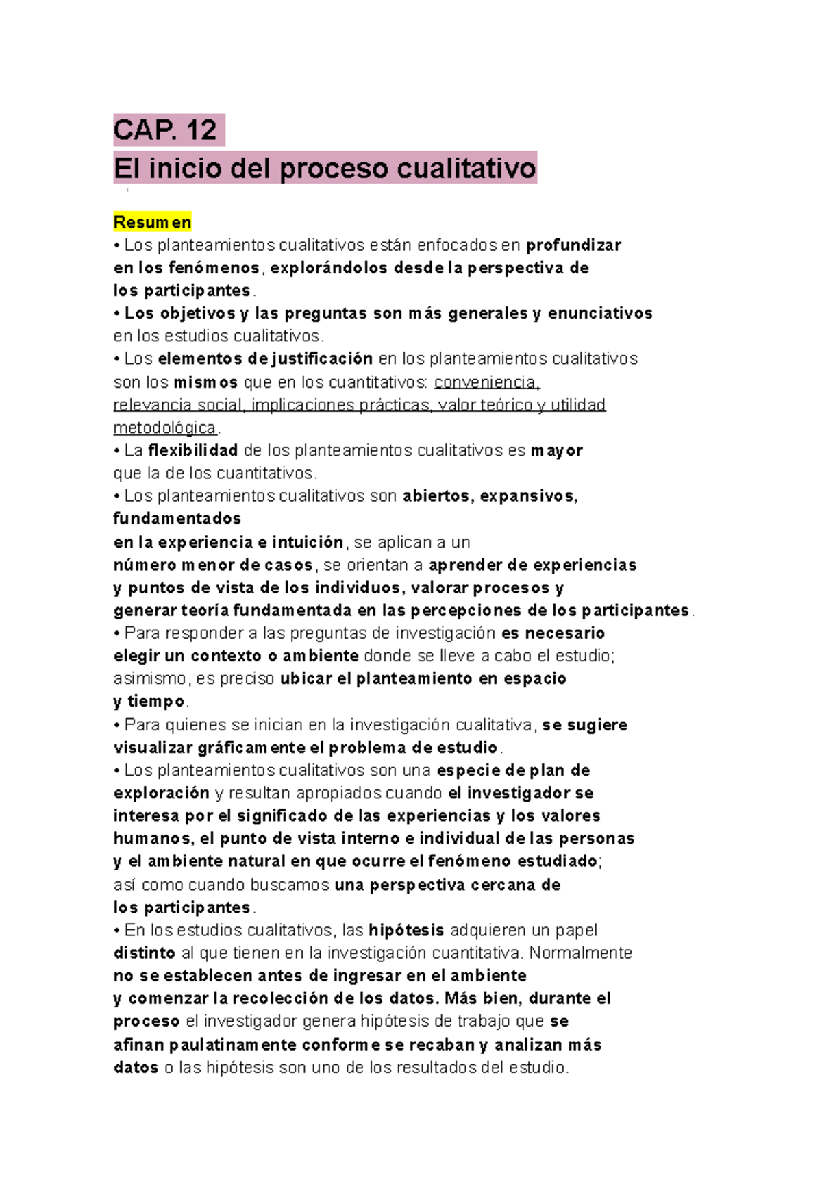 Investigación cualitativa - CAP. 12 El inicio del proceso cualitativo Resumen Los planteamientos ...