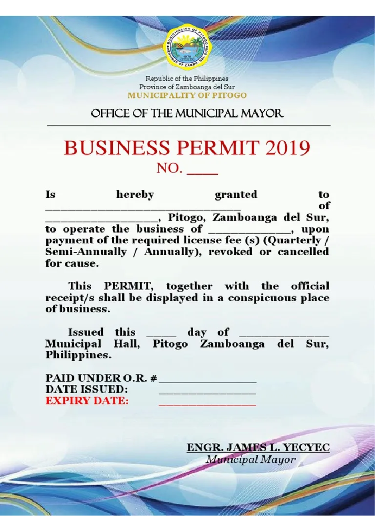 (OPT) Business Permit Sample - 1978 Republic of the Philippines ...