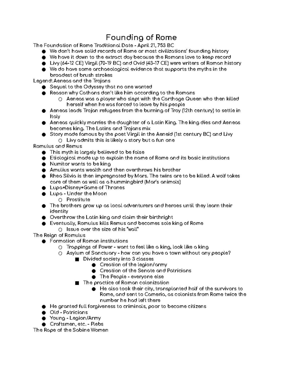 Founding of Rome - Professor Richard Shafer The Foundation of Rome ...