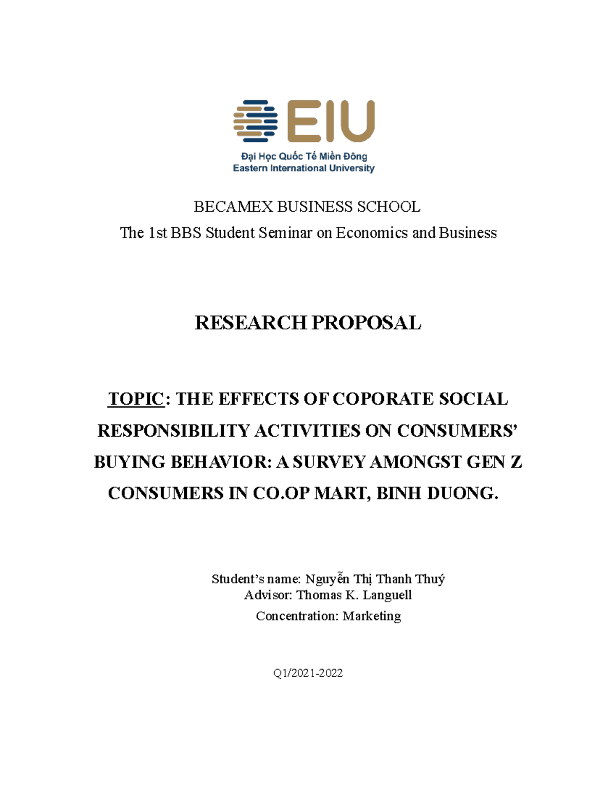[BBS Student Seminar] Research Proposal Nguyễn Thị Thanh Thuý - BECAMEX ...