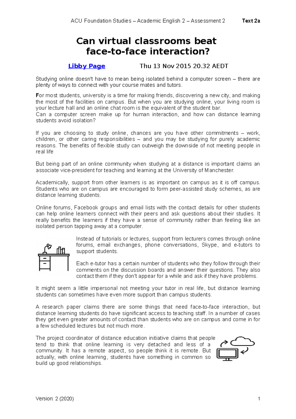 FSAE002-Assessment-2 V2 Text-2a Can-virtual-classrooms-beat-face-to ...