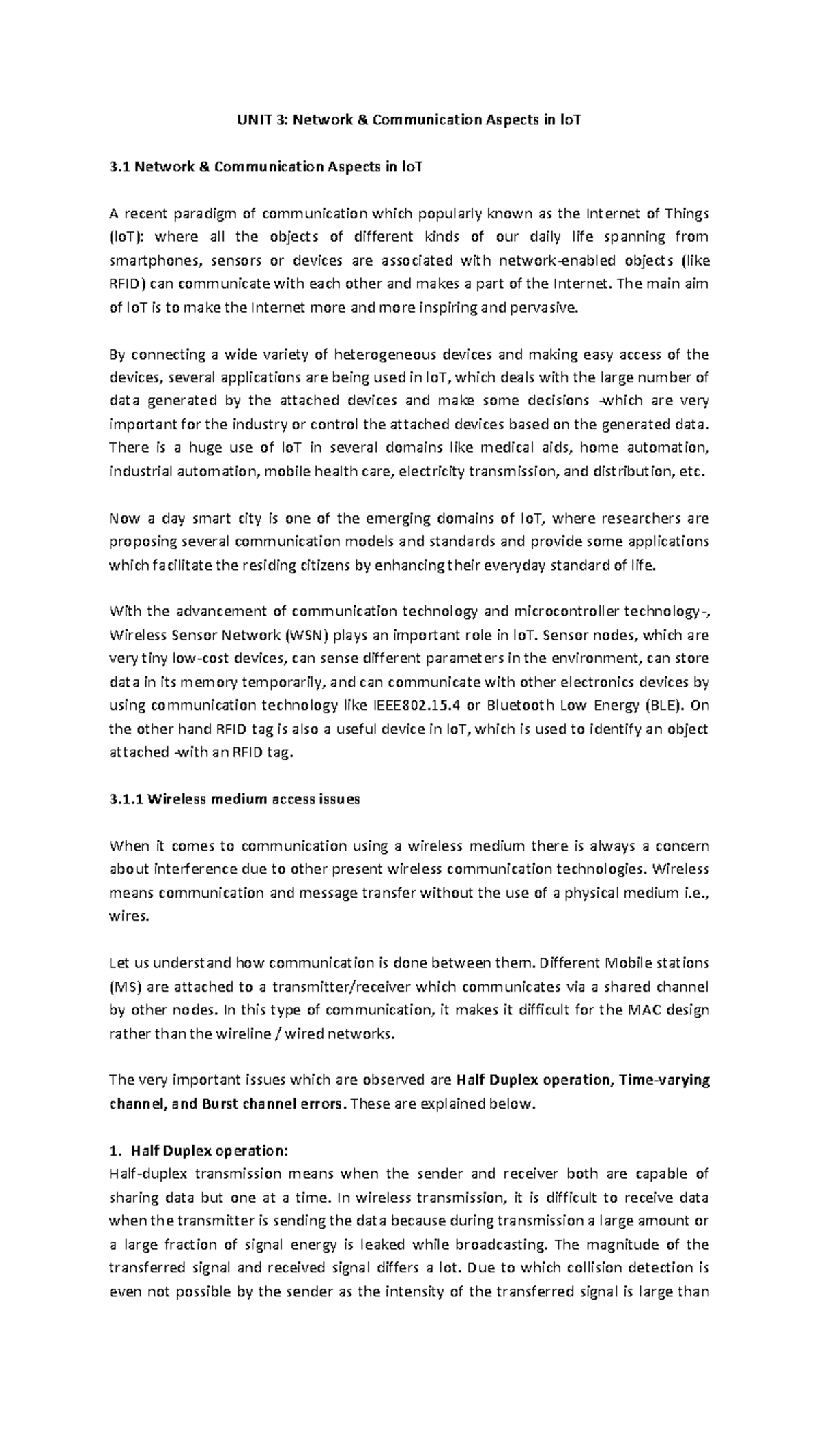 Unit-3 notes - UNIT 3: Network & Communication Aspects in loT 3 Network ...