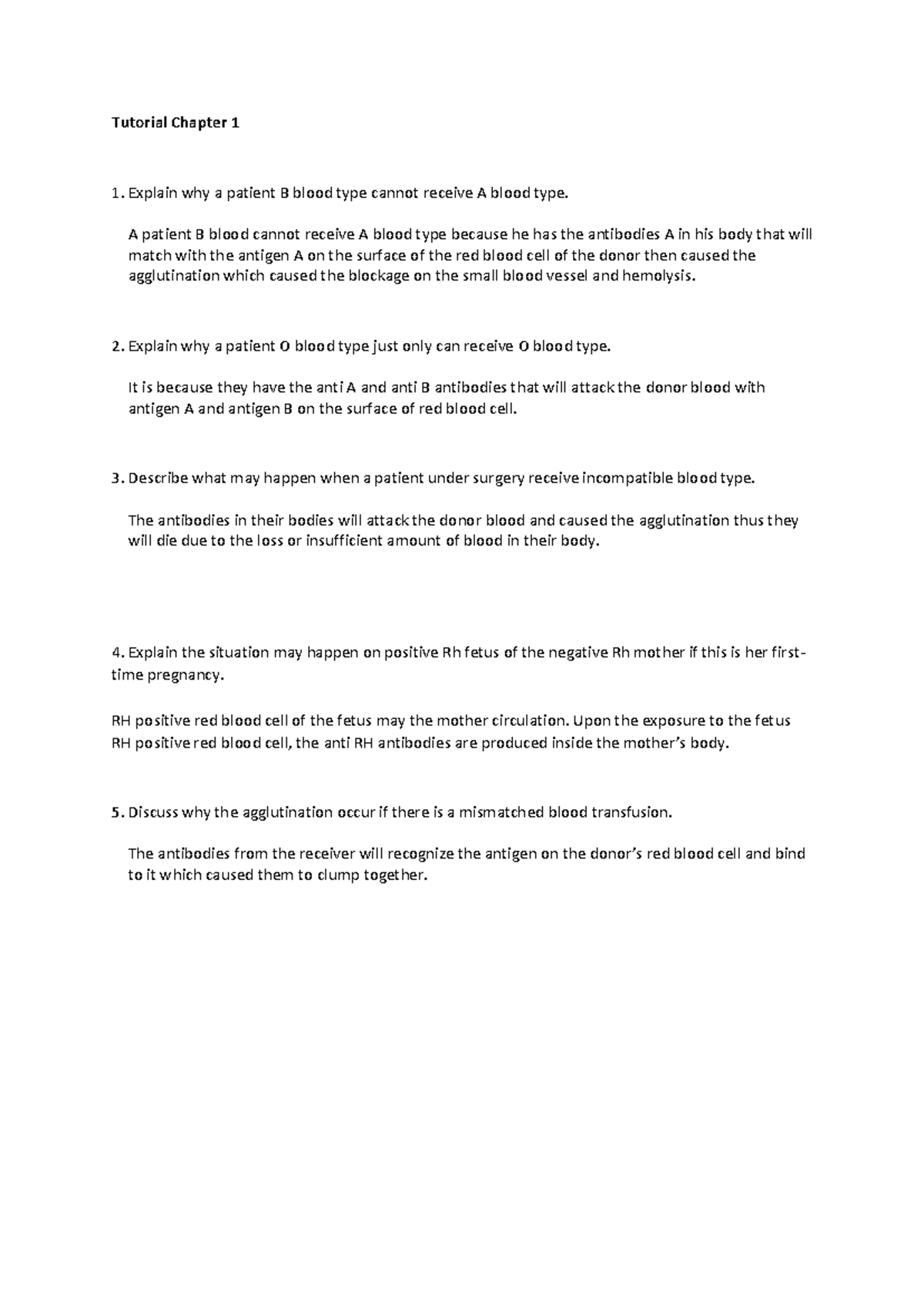 Tutorial Chapter 1 BIO310 - Tutorial Chapter 1 Explain why a patient B blood type cannot receive ...