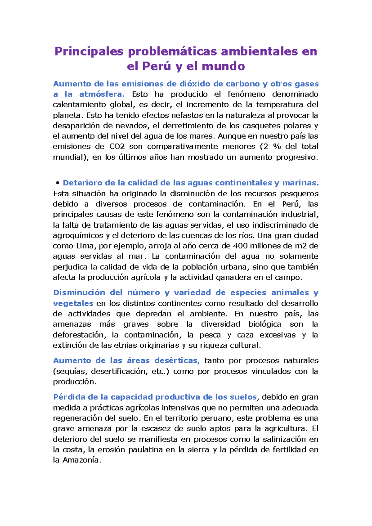 Principales problemáticas ambientales en el Perú y el mundo ...