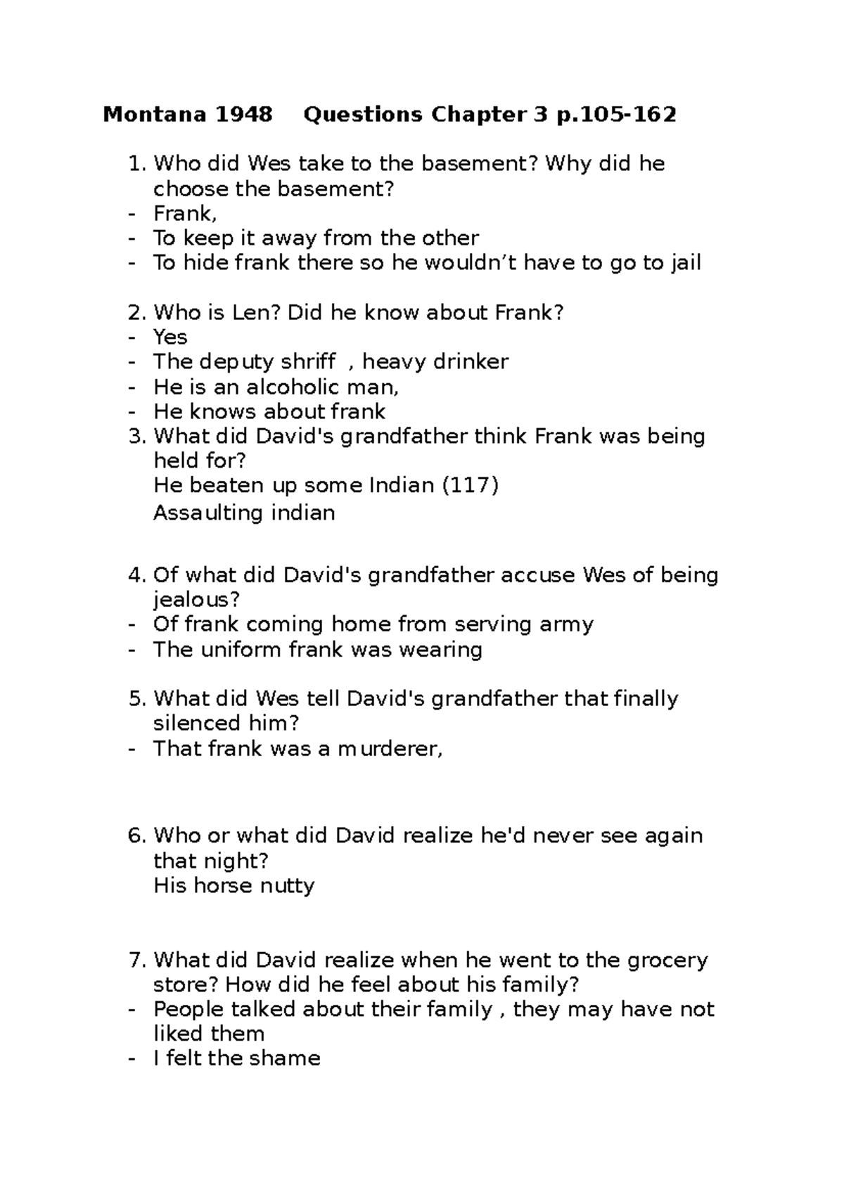 Montana 1948 Chapter 3 Qs - Montana 1948 Questions Chapter 3 p- 1. Who ...