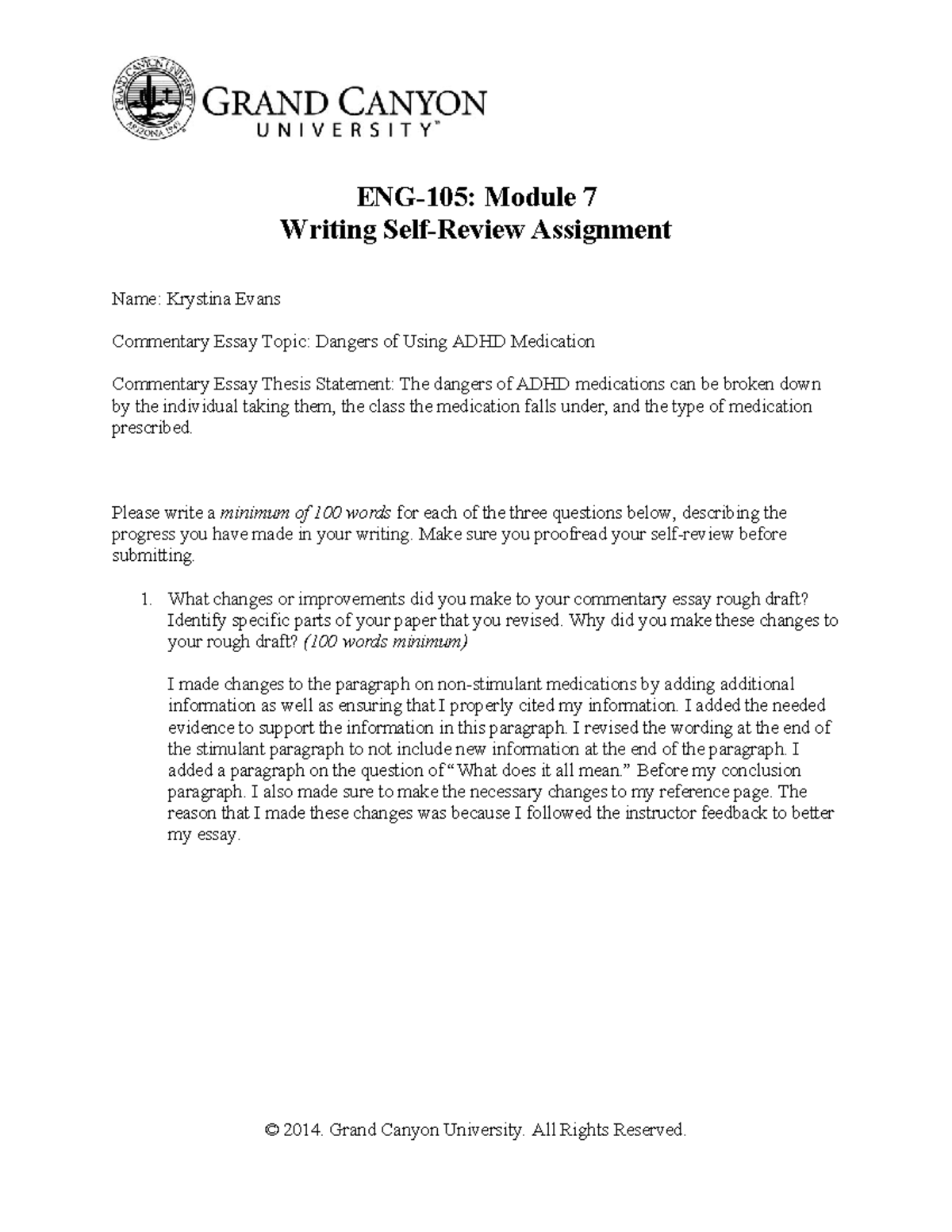 ENG 105 RS Self Review Assignment Completed - ENG-105: Module 7 Writing ...