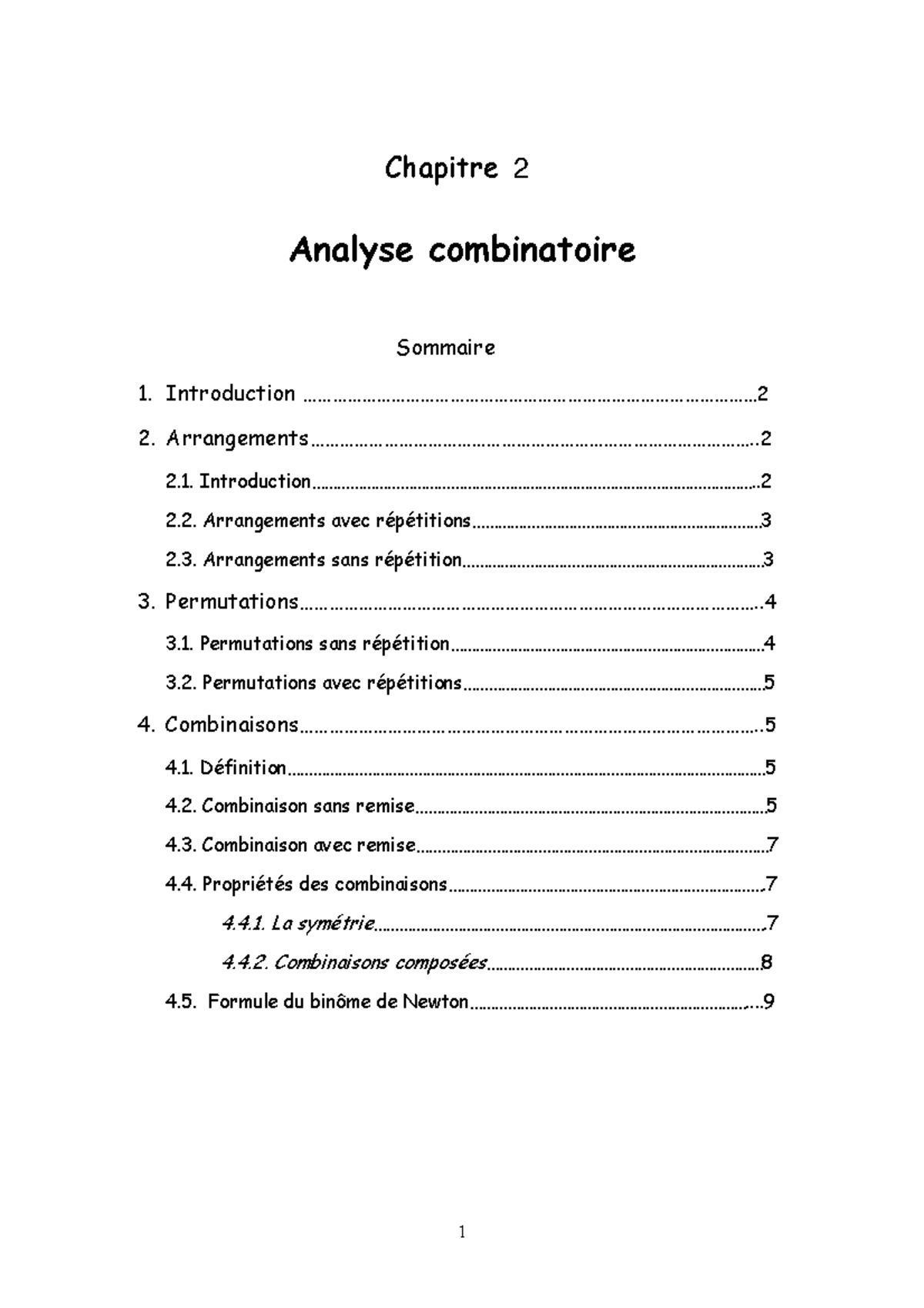 Ch2-Analyse combinatoire - Chapitre Analyse combinatoire Introduction Sommaire - Studocu