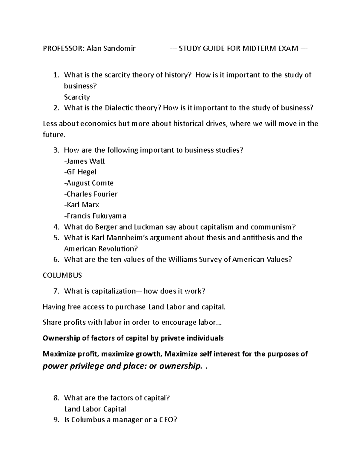 1 Foundations Mid-Term Study Questions - PROFESSOR: Alan Sandomir ...