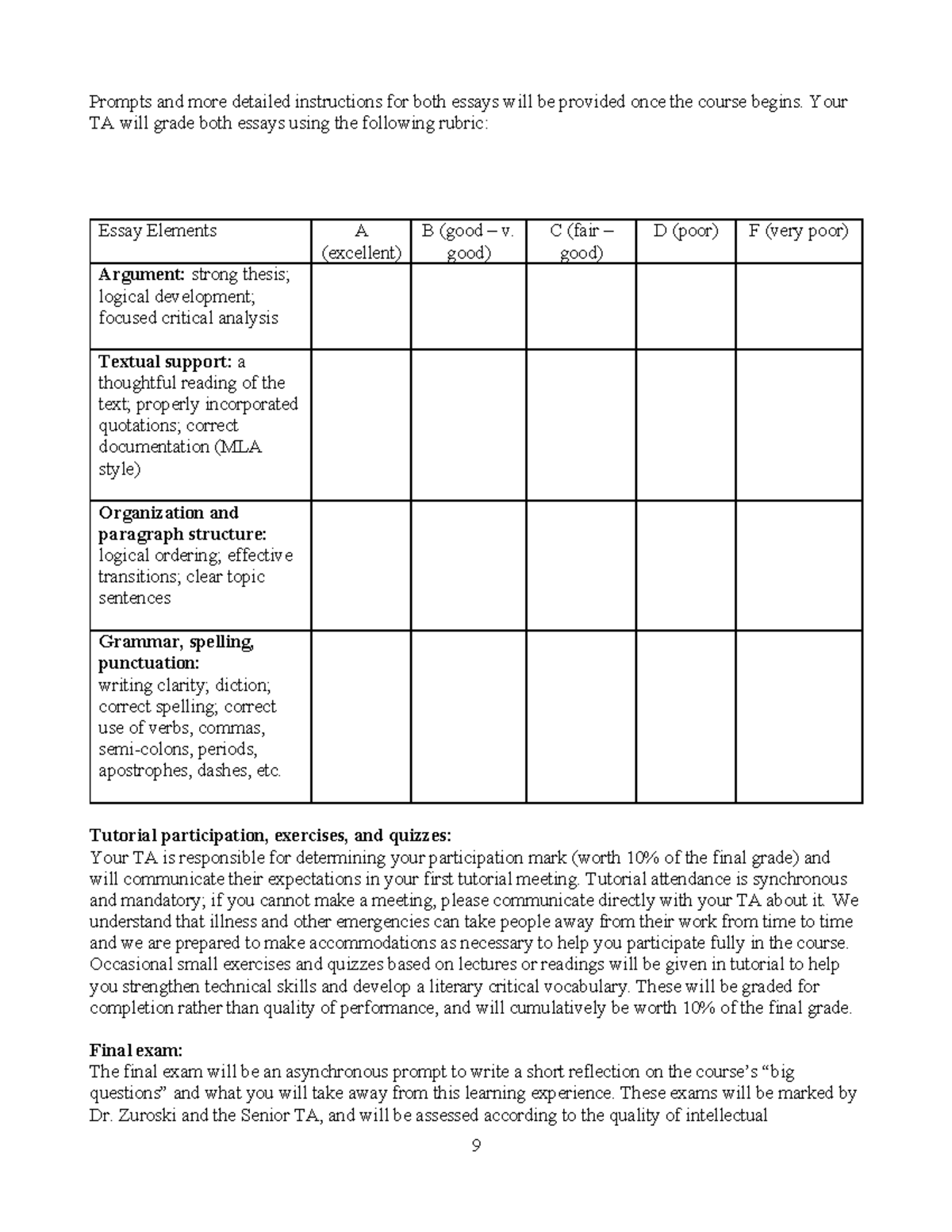 1G03 Essay Rubric - 9 Prompts and more detailed instructions for both ...
