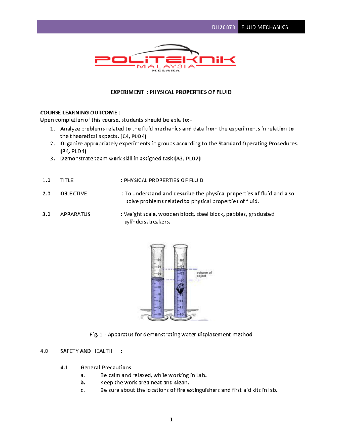 Format LAB Sheet - Fluid Properties - EXPERIMENT : PHYSICAL PROPERTIES ...