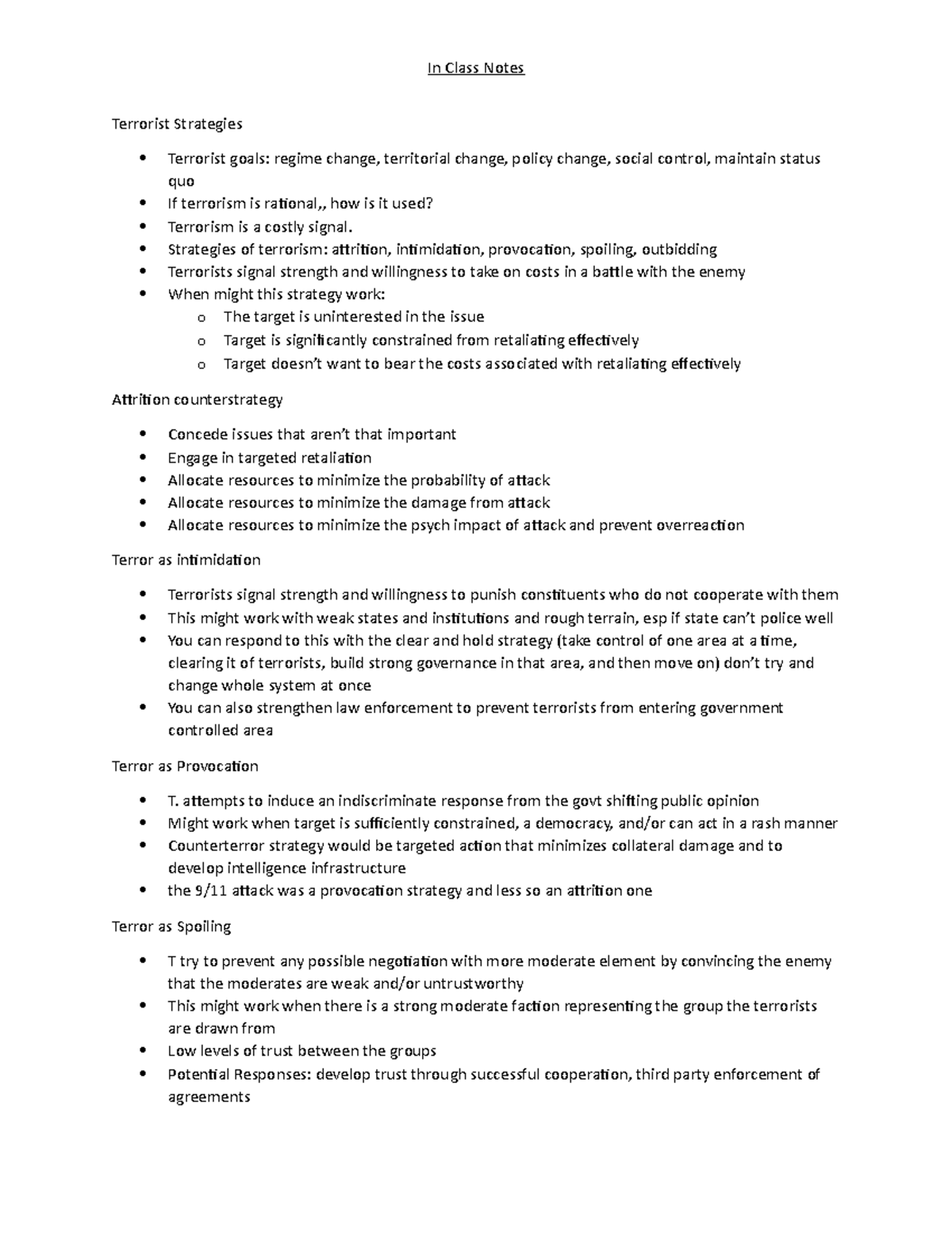 Terror 3 - In Class Notes Terrorist Strategies Terrorist goals: regime ...