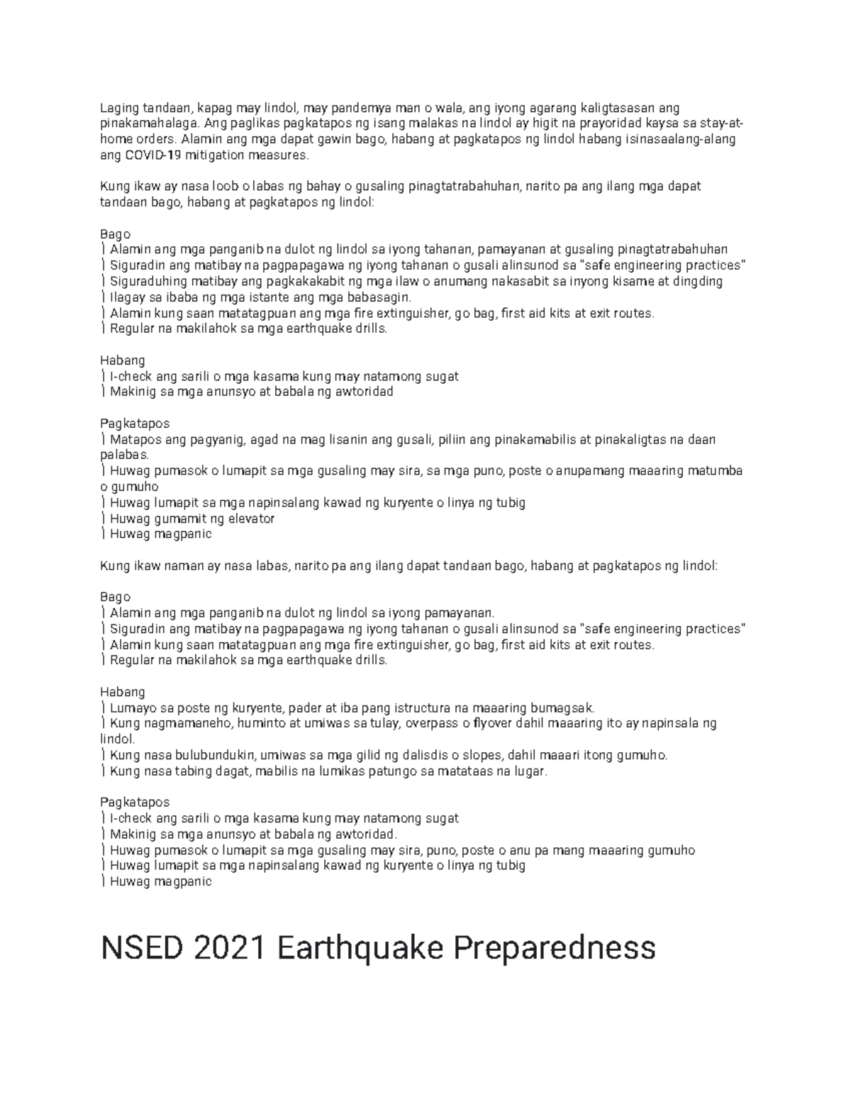 Precautionary Measures - Laging tandaan, kapag may lindol, may pandemya ...