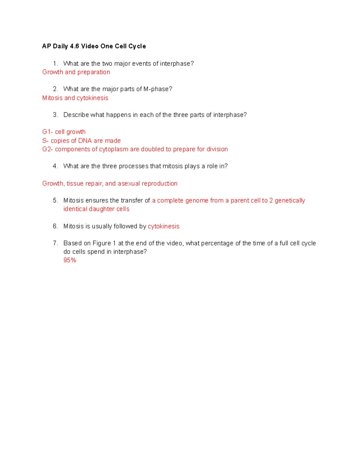 AP Bio Daily 4 - AP Daily 4 Video One Cell Cycle 1. What are the two ...