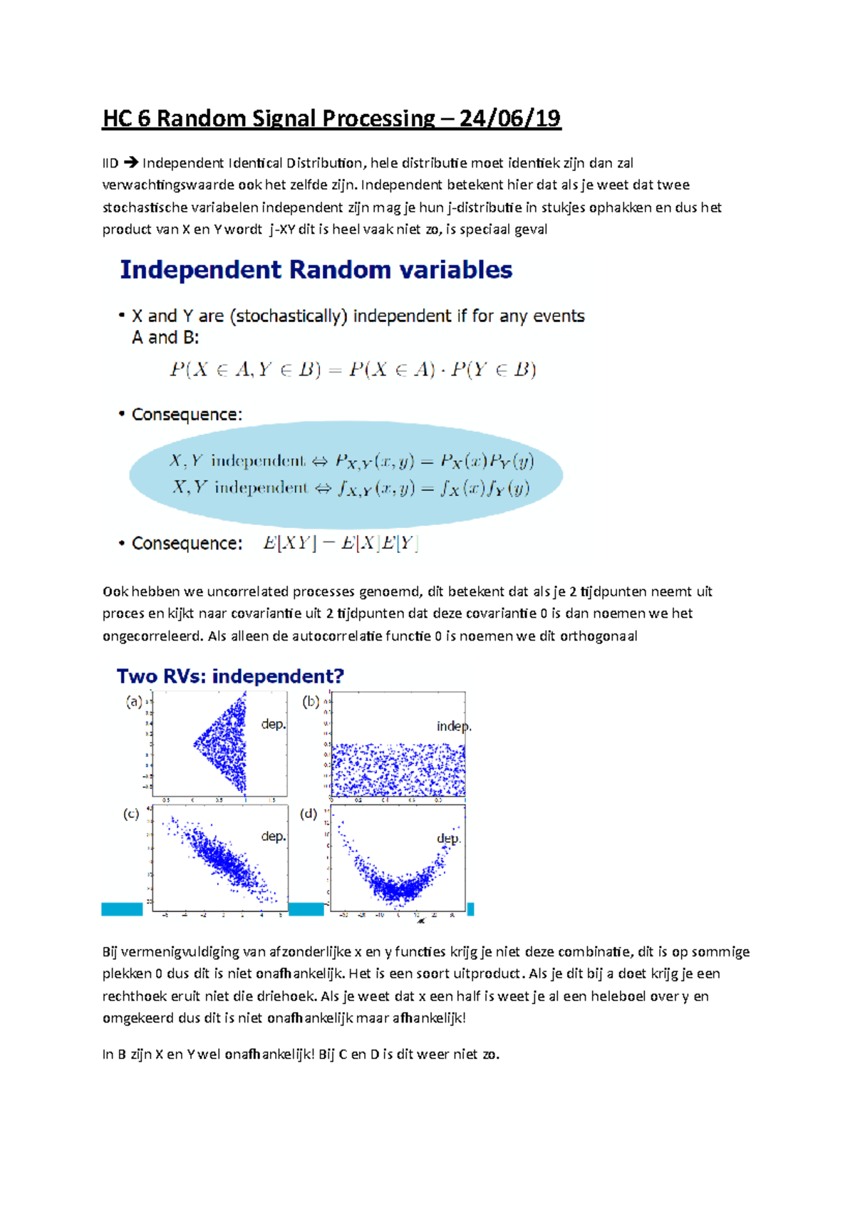HC 6 Random Signal Processing - Independent betekent hier dat als je ...