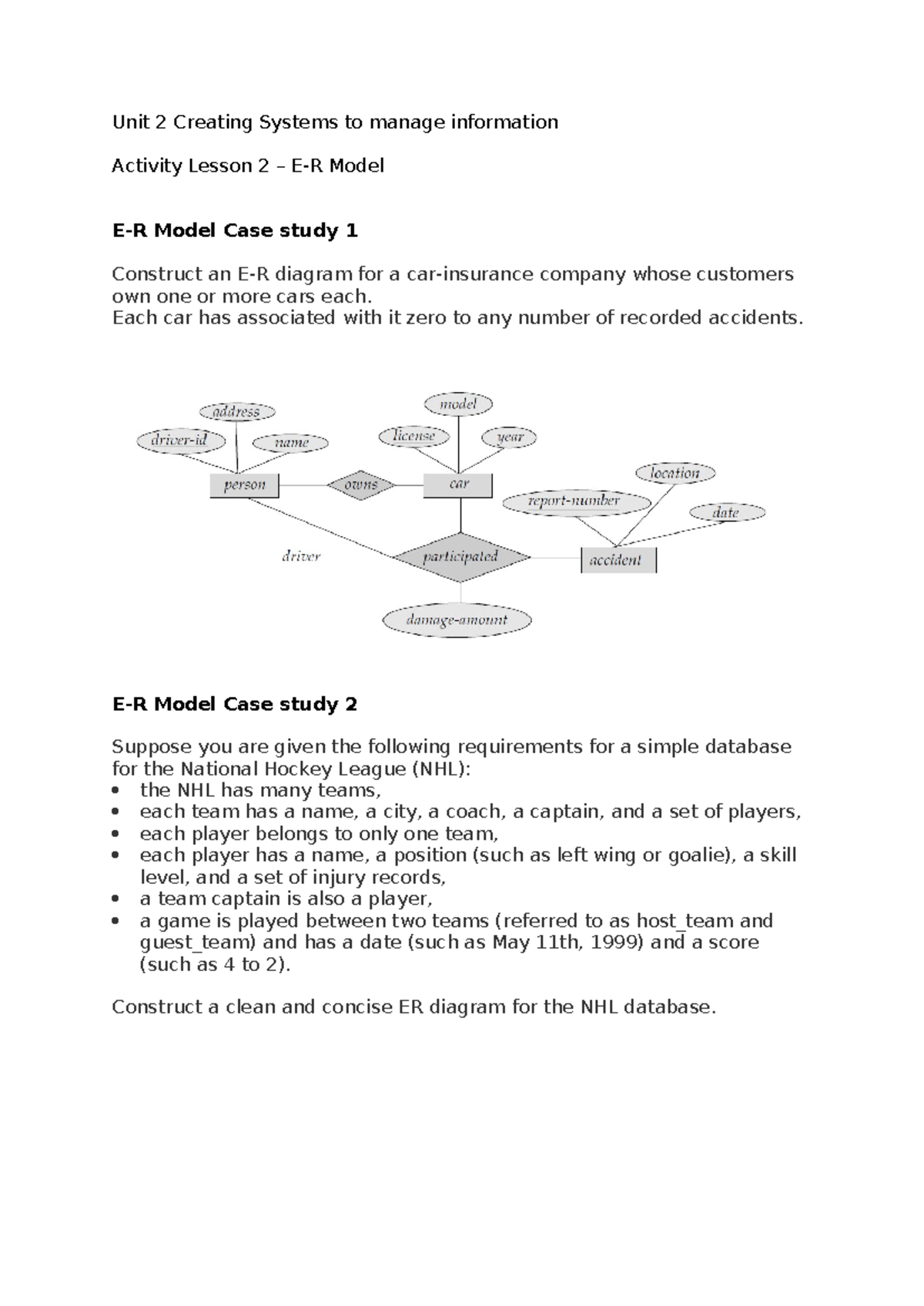 ERD Activity-solution - Unit 2 Creating Systems to manage information ...