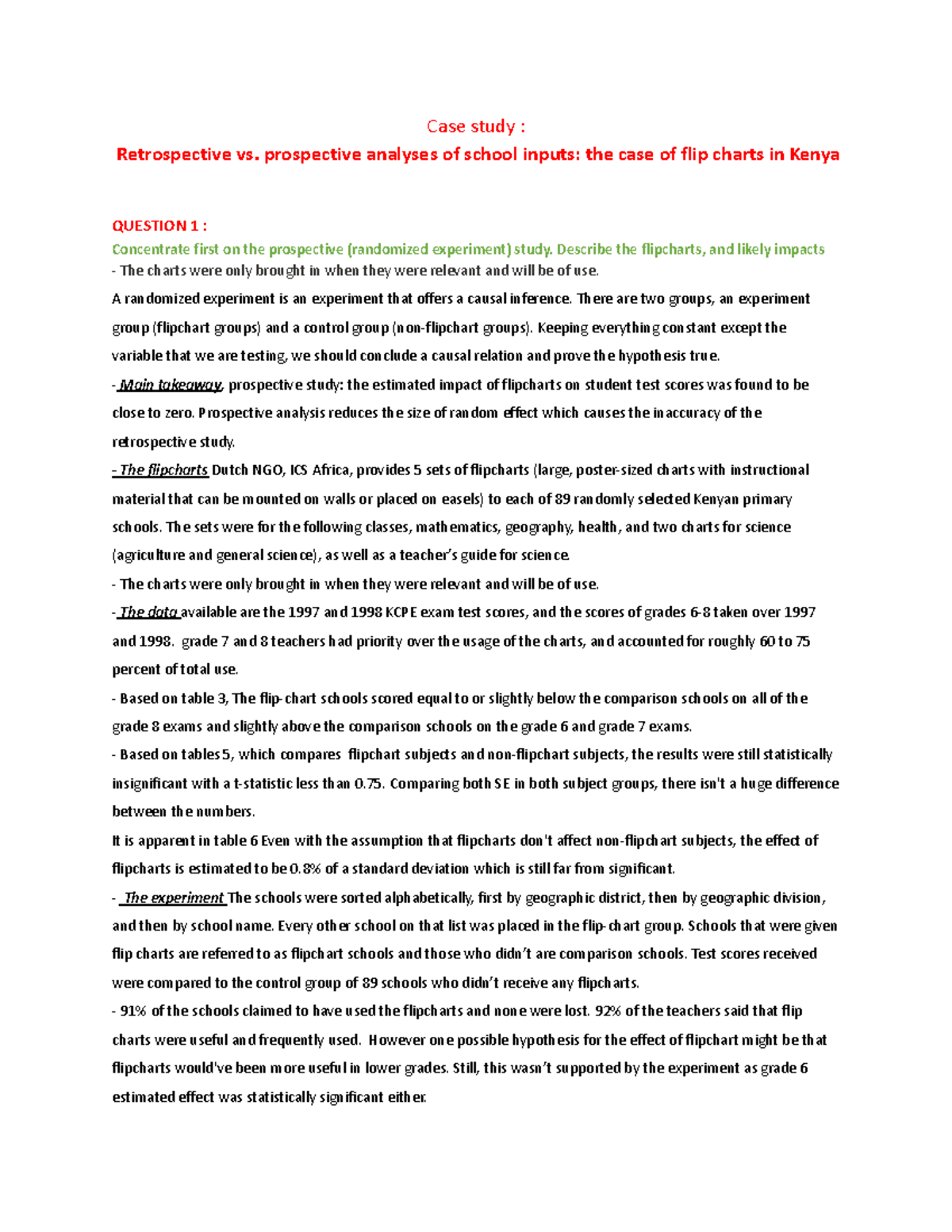 Econ 313 Case study kenyaa - Case study : Retrospective vs. prospective ...