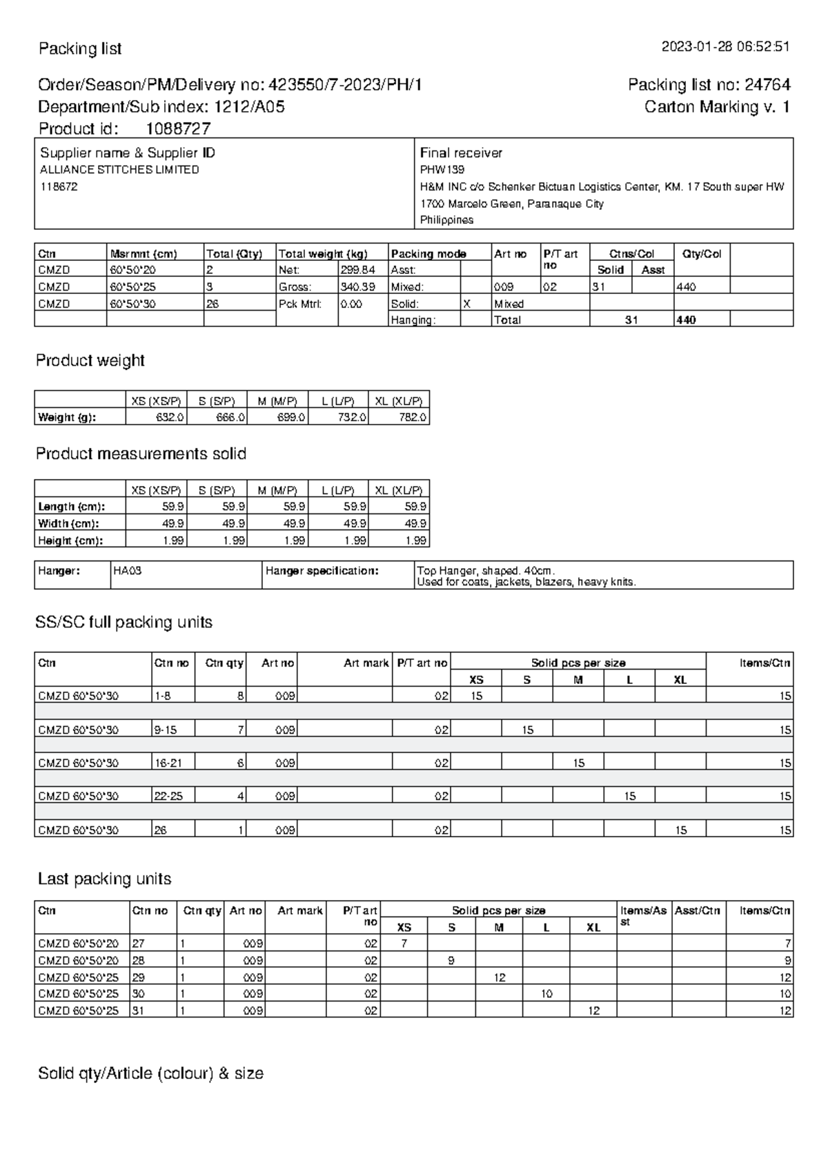 0037-23 PL - OK go - Product weight Product measurements solid SS/SC ...