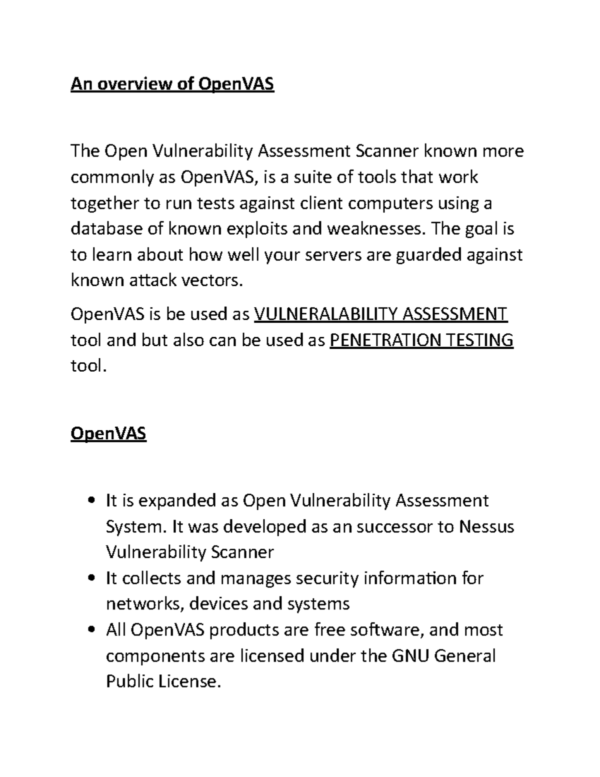 Open VAS - Open VAS - An overview of OpenVAS The Open Vulnerability Assessment Scanner known ...