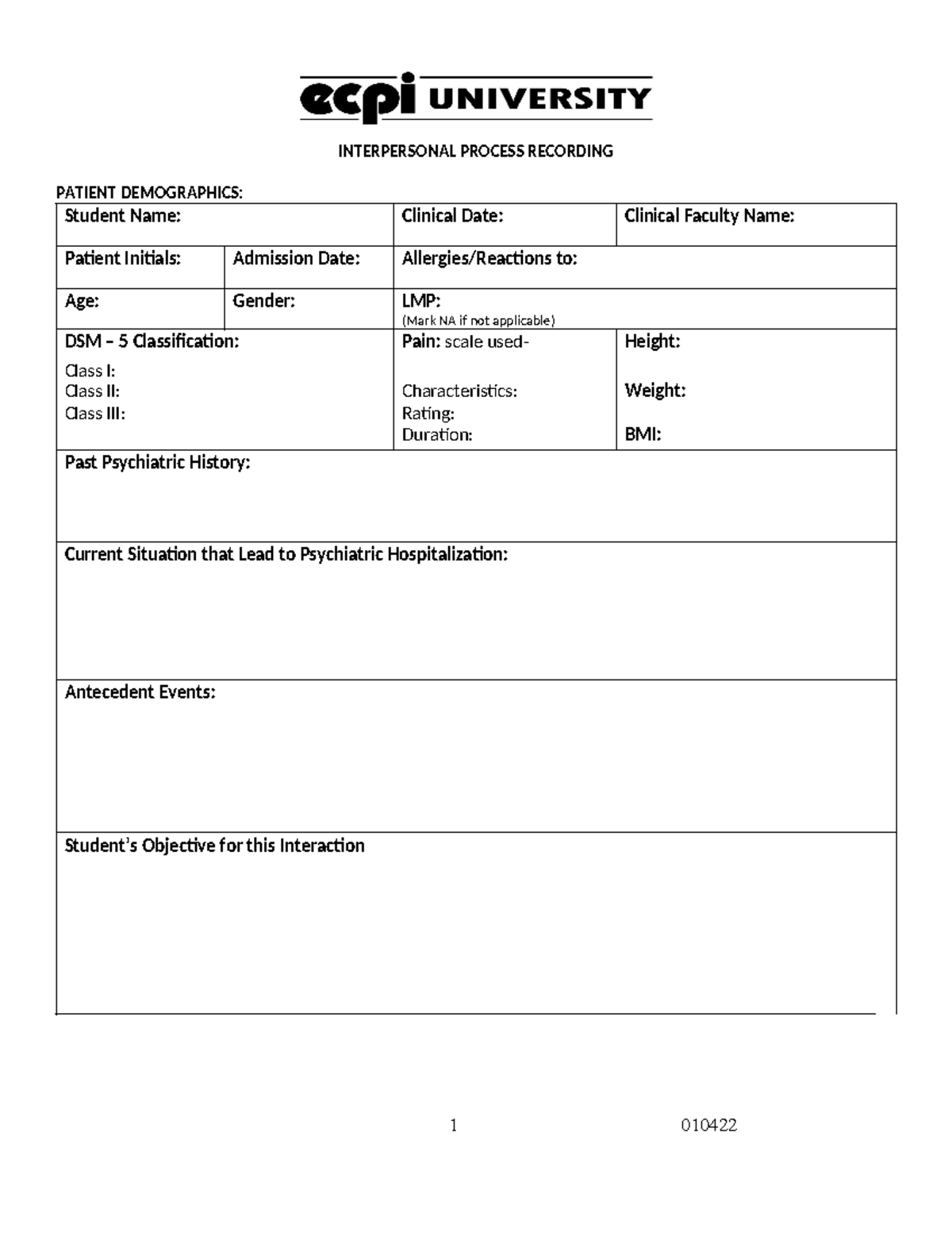 IPR - Interpersonal Process Recording - INTERPERSONAL PROCESS RECORDING ...