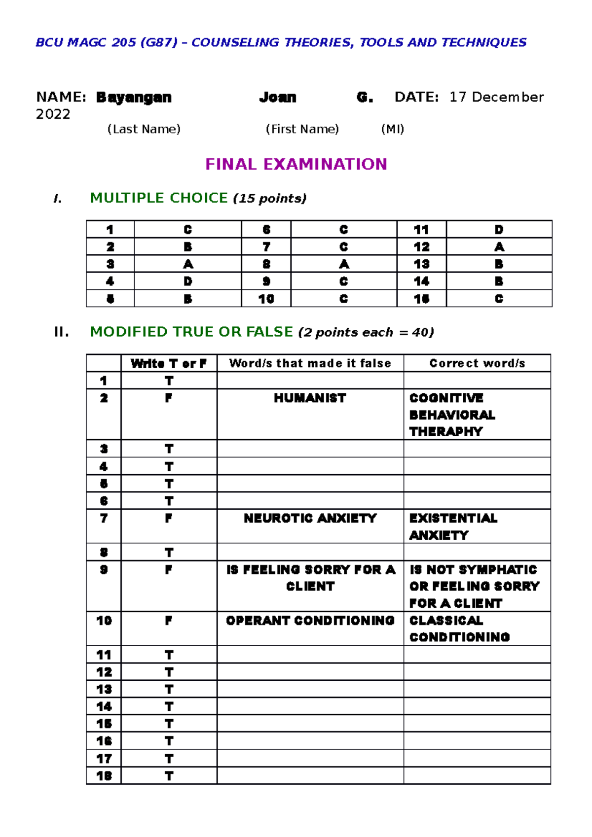 Final EXAM ANS Sheet-BCU-205-G87 - BCU MAGC 205 (G87) – COUNSELING ...
