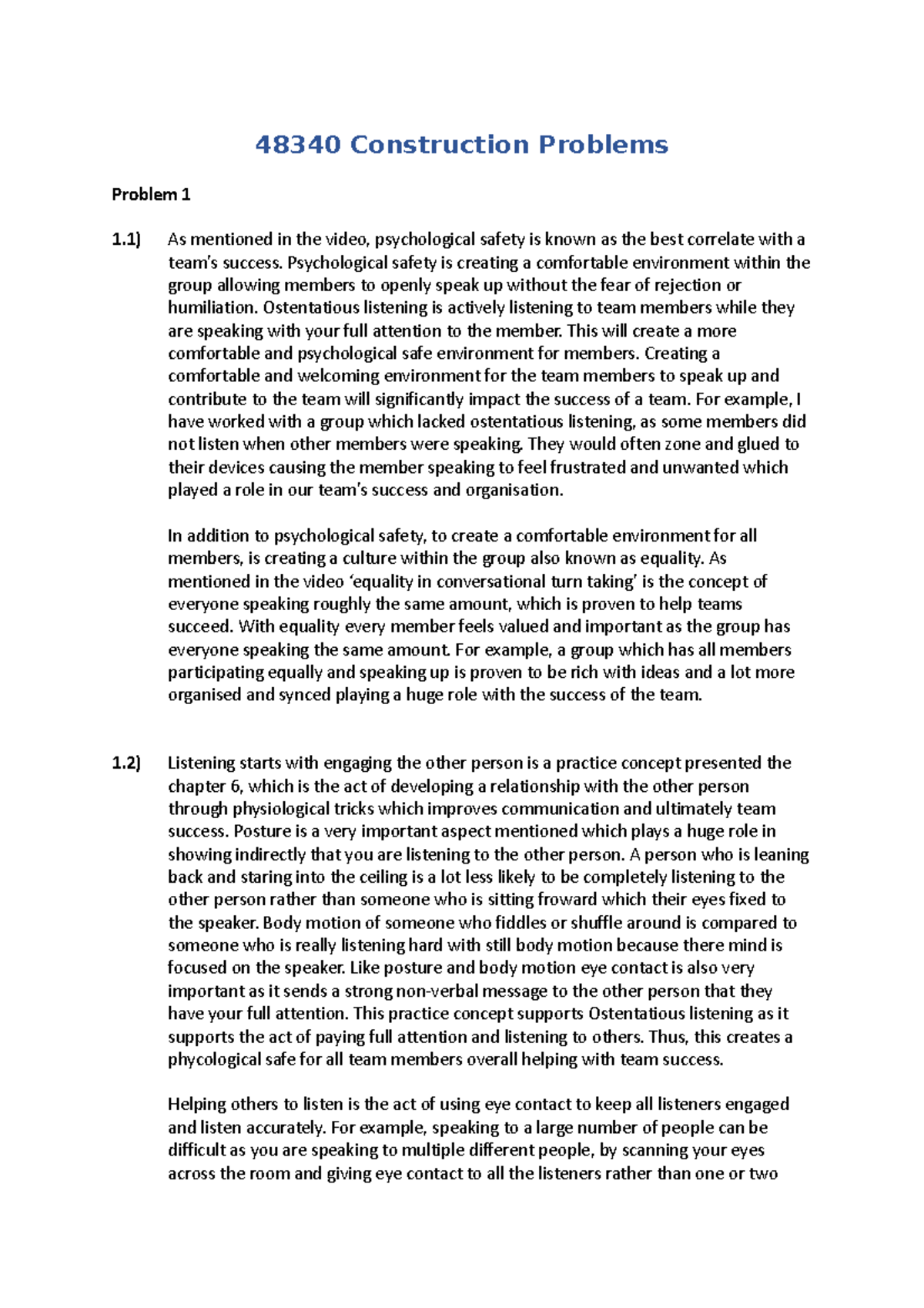 48340 Construction Problems - 48340 Construction Problems Problem 1 As ...