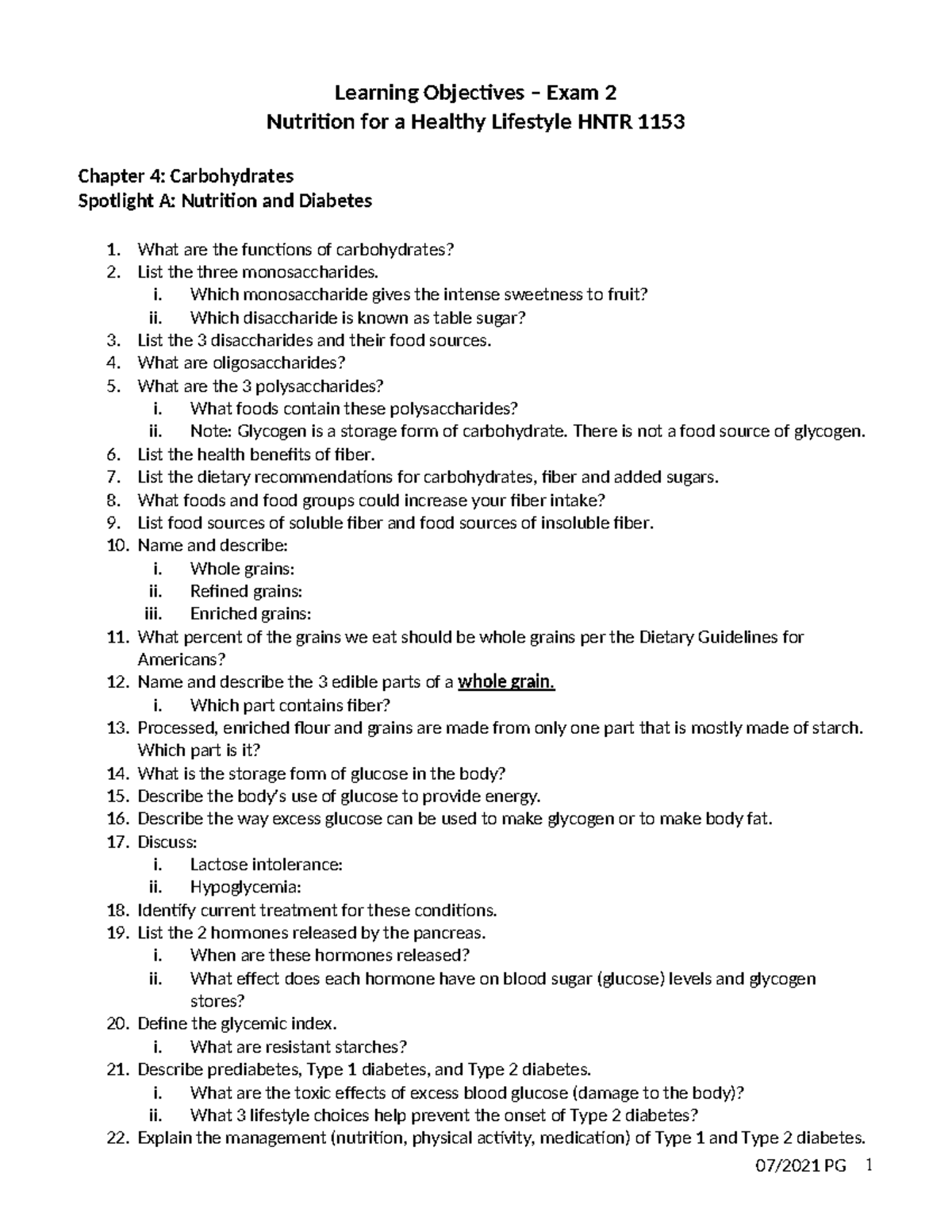 Exam 2 Study Guide - EXAM 2 DOCUMENT - Learning Objectives – Exam 2 ...