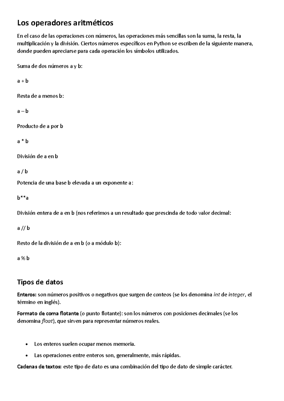 Los operadores aritméticos - Los operadores aritméticos En el caso de ...