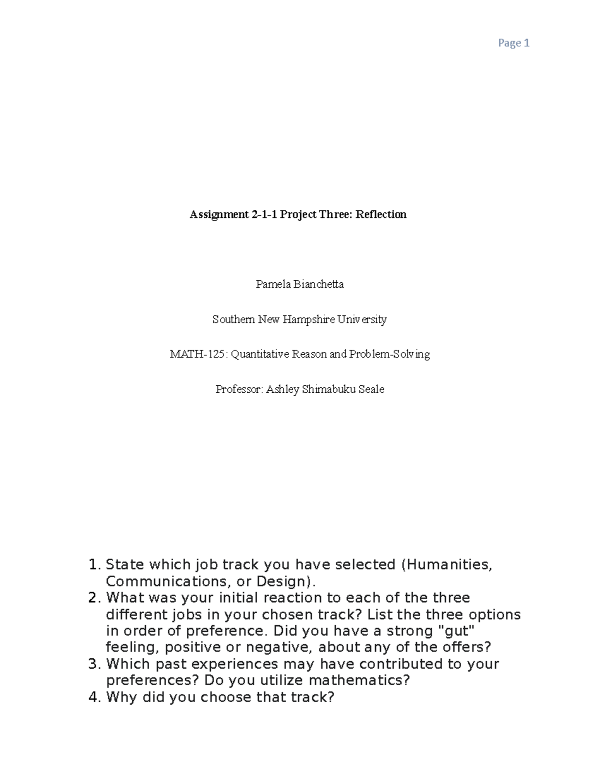 2-1-1 math homework - This paper is about reflection and solving math ...