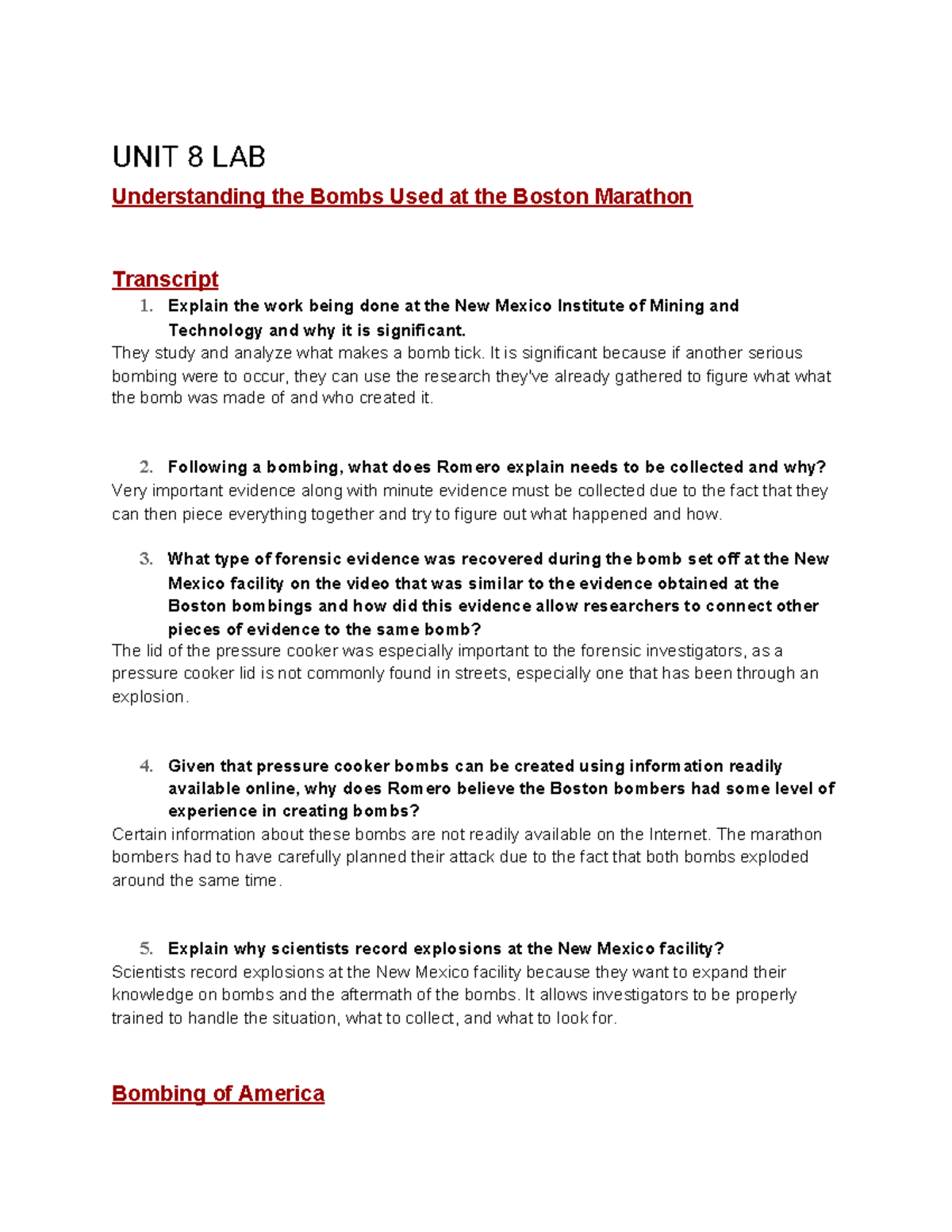 UNIT 8 LAB Forensics - forensic sciecne - UNIT 8 LAB Understanding the ...